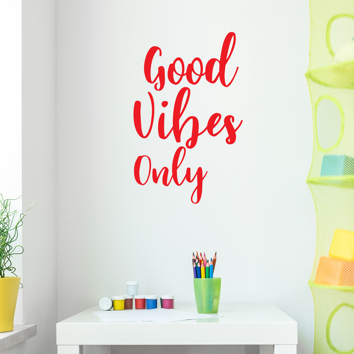 Motivational Decal / Cursive Good Vibes Only Wall Decoration Vinyl (Red ...
