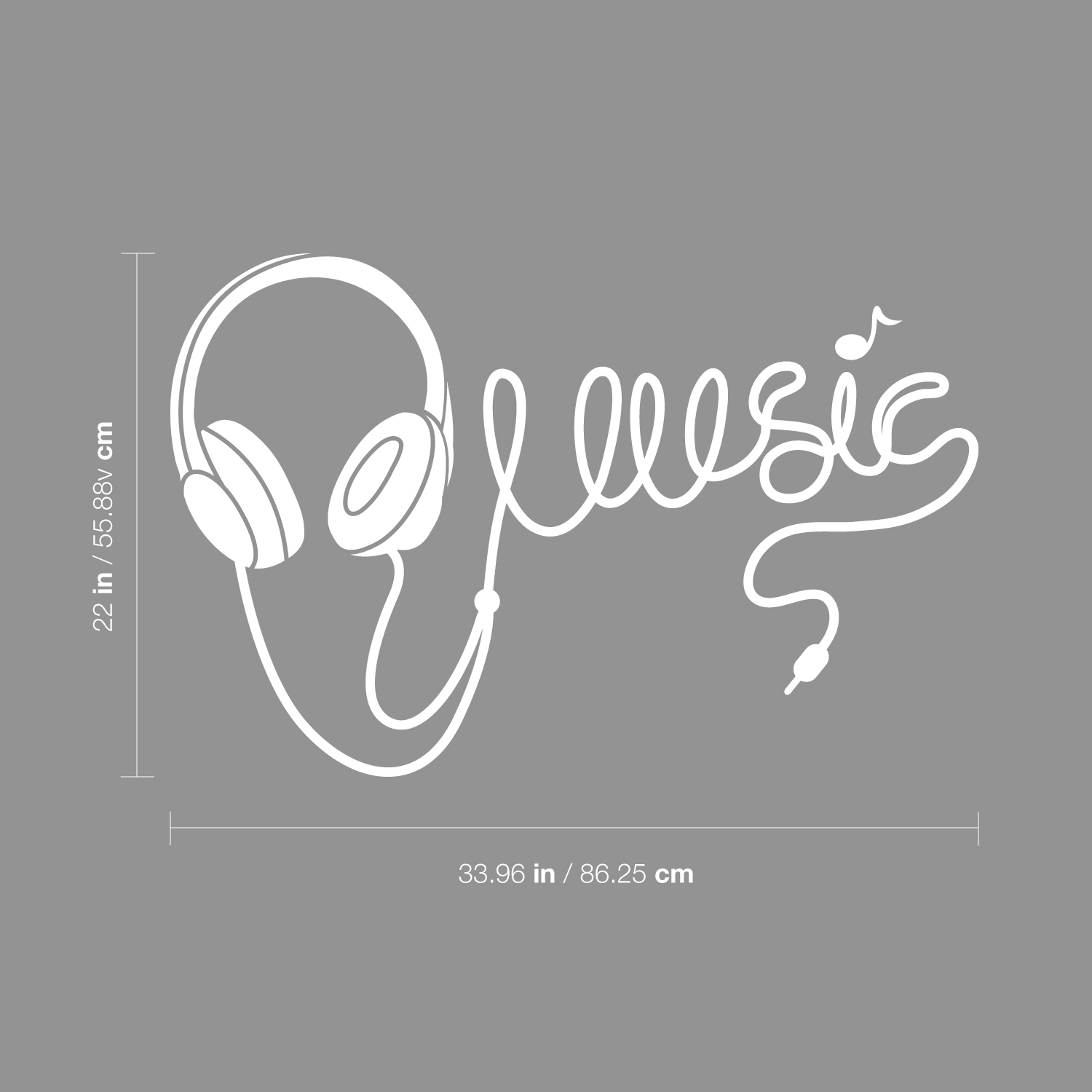 Headphones Spelling Music - White 22" x 34" Wall Art Decal Vinyl ...