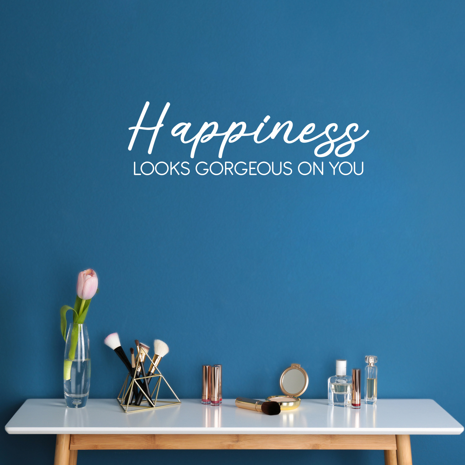 Happiness Looks Gorgeous On You - White 5.5" x 18" Wall Art Decal Vinyl ...